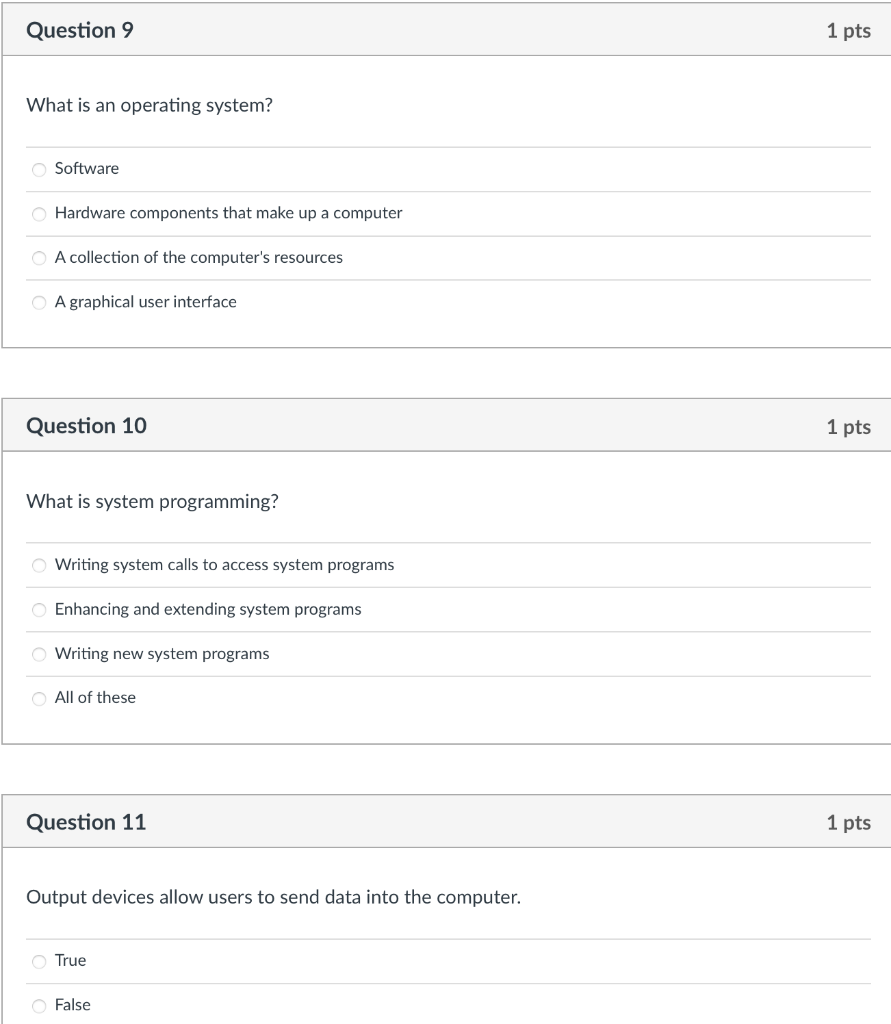 Solved Question 9 1 pts What is an operating system? | Chegg.com