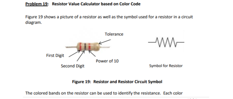Solved Problem 19; Resistor Value Calculator based on Color | Chegg.com
