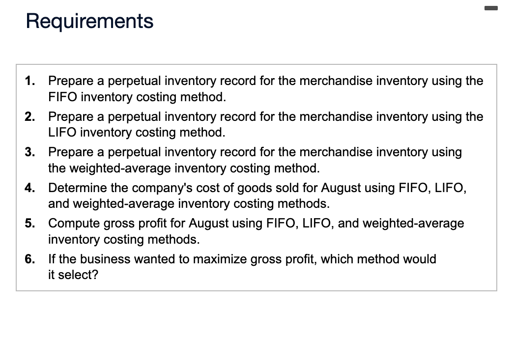 Solved Requirements 1. Prepare a perpetual inventory record | Chegg.com Solved Requirements 1. Prepare a perpetual inventory record | Chegg.com