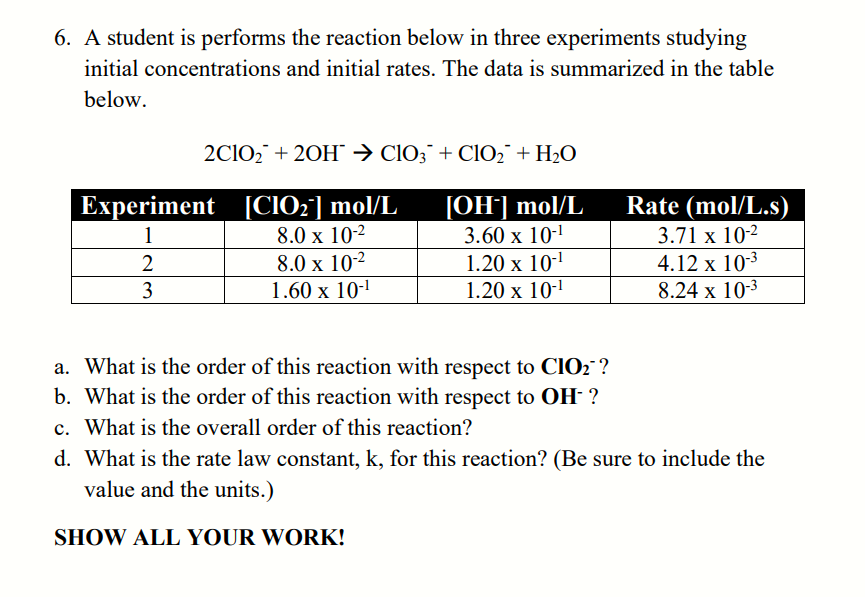 Solved 6. A student is performs the reaction below in three | Chegg.com