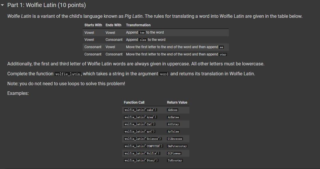 Solved Part 1: Wolfie Latin (10 points) Wolfie Latin is a | Chegg.com