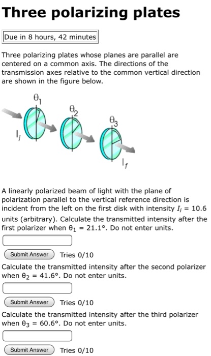 Solved Three polarizing plates whose planes are parallel are | Chegg.com