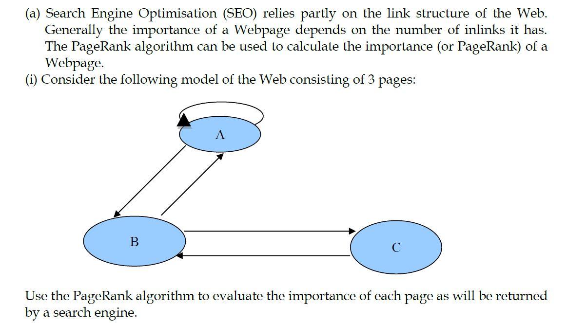 Solved (a) Search Engine Optimisation (SEO) relies partly on | Chegg.com