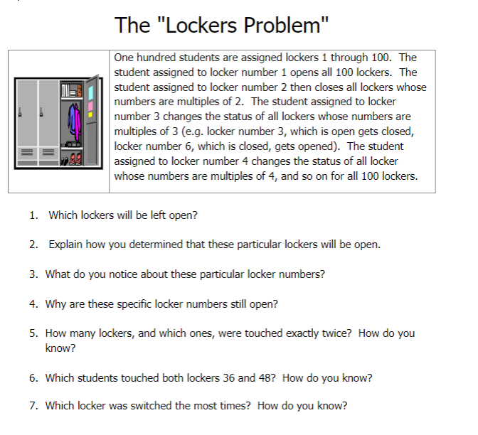 Solved The "Lockers Problem" One hundred students are | Chegg.com