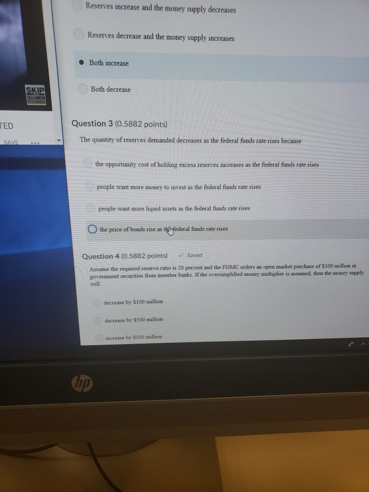 Solved Reserves Increase And The Money Supply Decreases Chegg