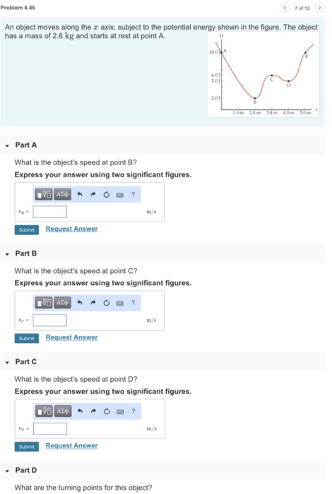 Solved Problem 8.46 7ell 12 An object moves along the x | Chegg.com
