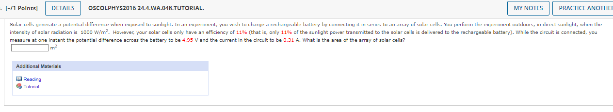 Solved [-/1 Points) DETAILS OSCOLPHYS2016 | Chegg.com