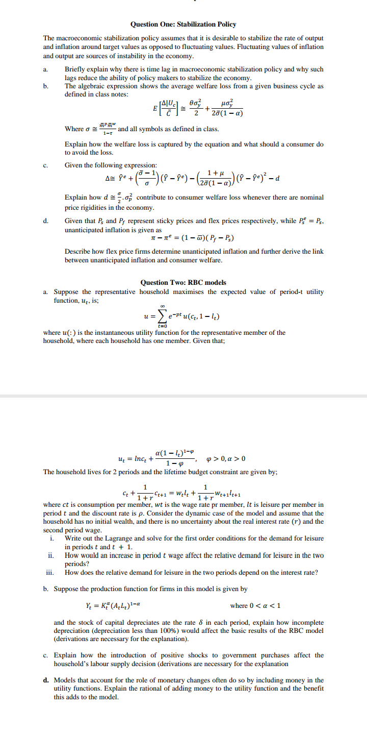 Solved Question One: Stabilization Policy The macroeconomic | Chegg.com
