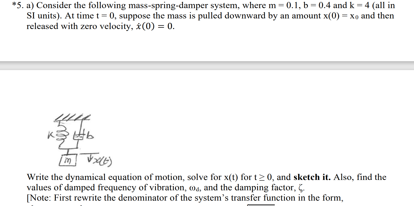 Solved 5. 5. a) Consider the following mass-spring-damper | Chegg.com