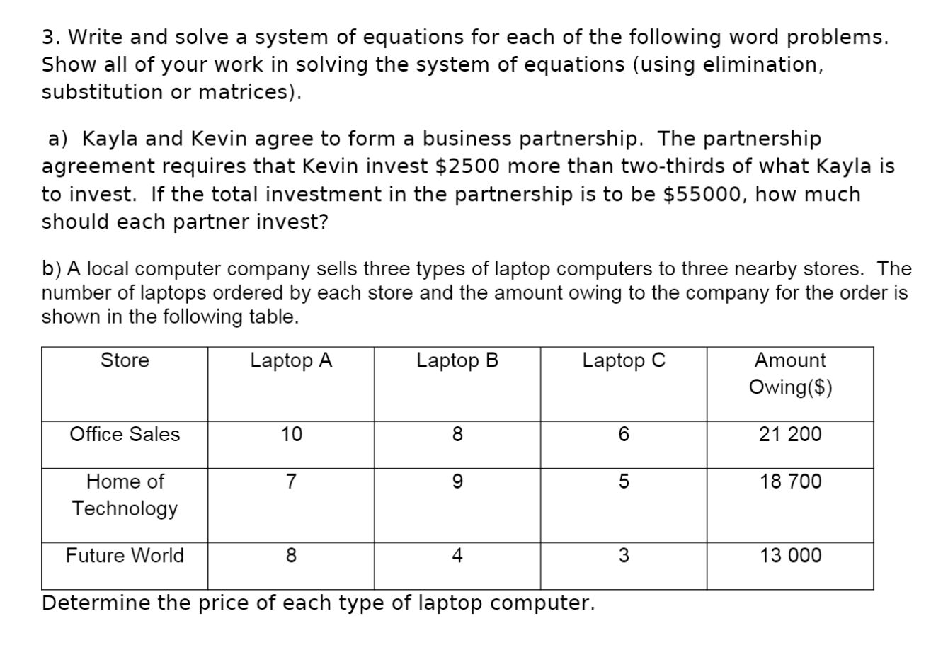 Solved 3. Write and solve a system of equations for each of | Chegg.com