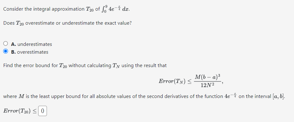 Solved Consider the integral approximation T20 of | Chegg.com
