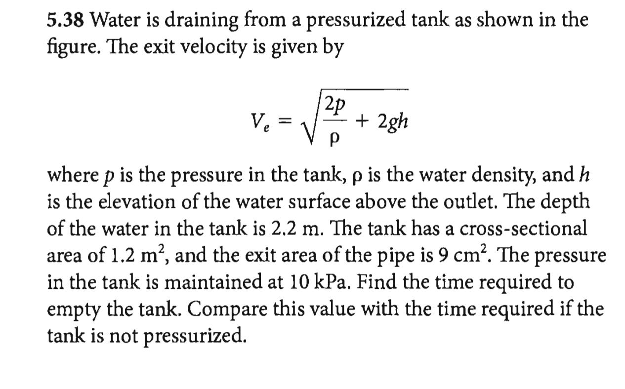 Solved 5.38 Water is draining from a pressurized tank as | Chegg.com