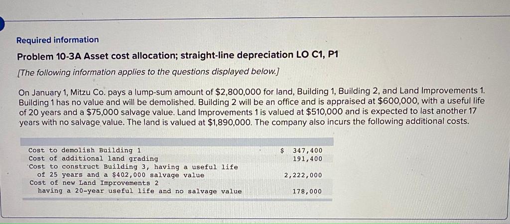 Solved Required information Problem 10-3A Asset cost | Chegg.com