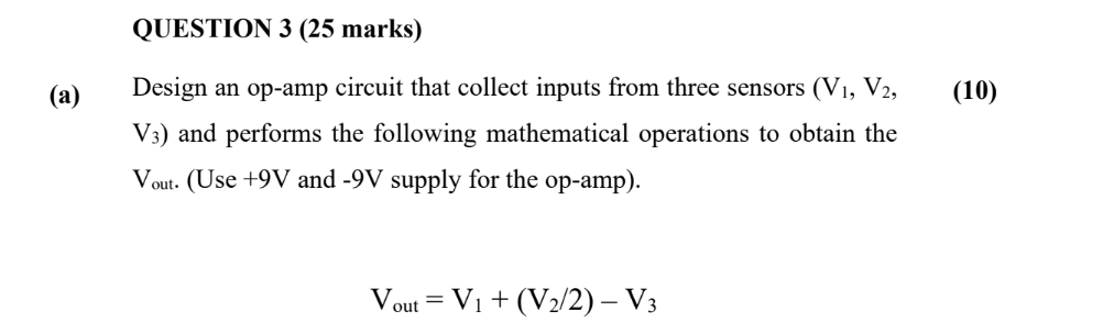 Solved Design an op-amp circuit that collect inputs from | Chegg.com