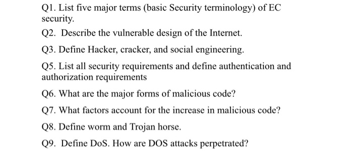 Solved Q1. List five major terms (basic Security | Chegg.com