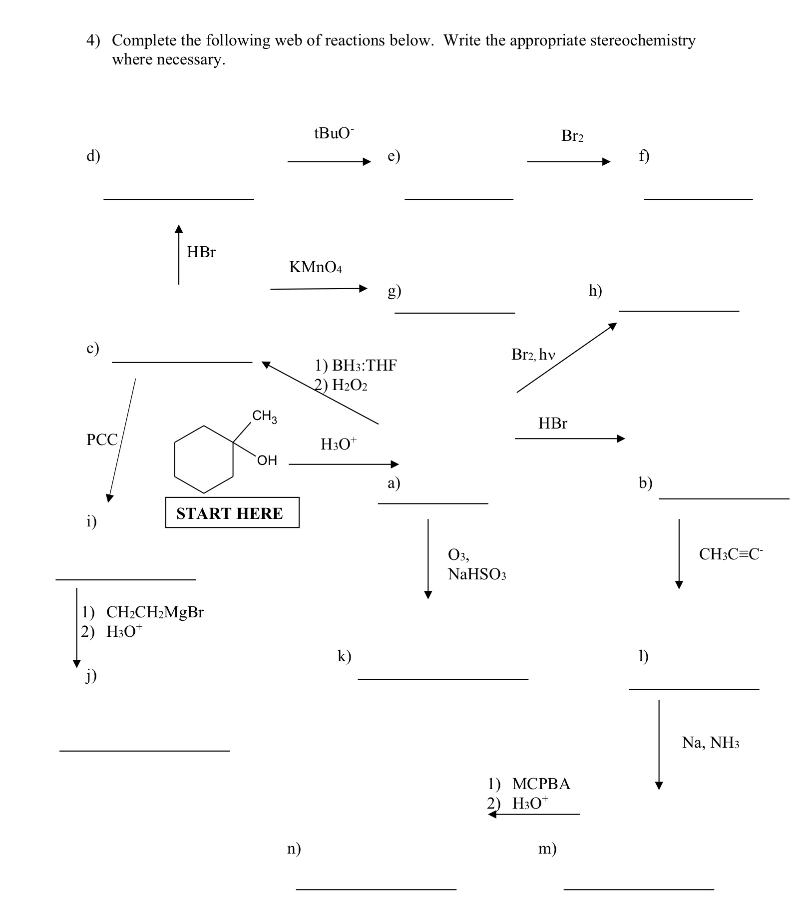 4) Complete the following web of reactions below. | Chegg.com
