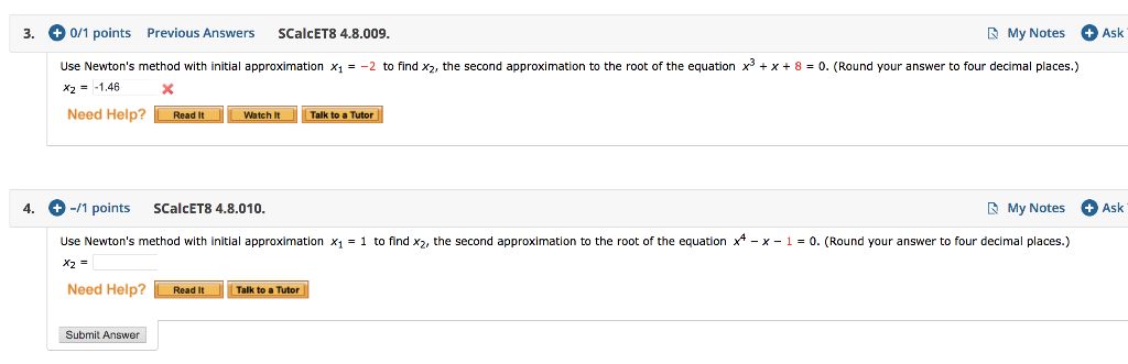 Solved 3. + 0/1 points Previous Answers CalcET8 4.8.009. My | Chegg.com