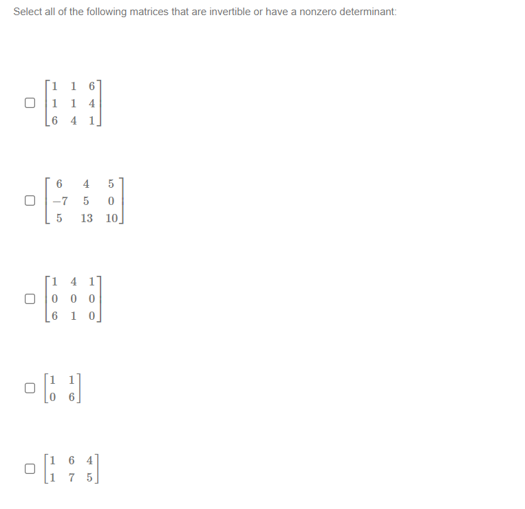 Solved Select all of the following matrices that are | Chegg.com
