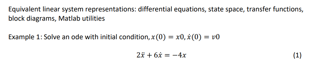 Solved Equivalent linear system representations: | Chegg.com