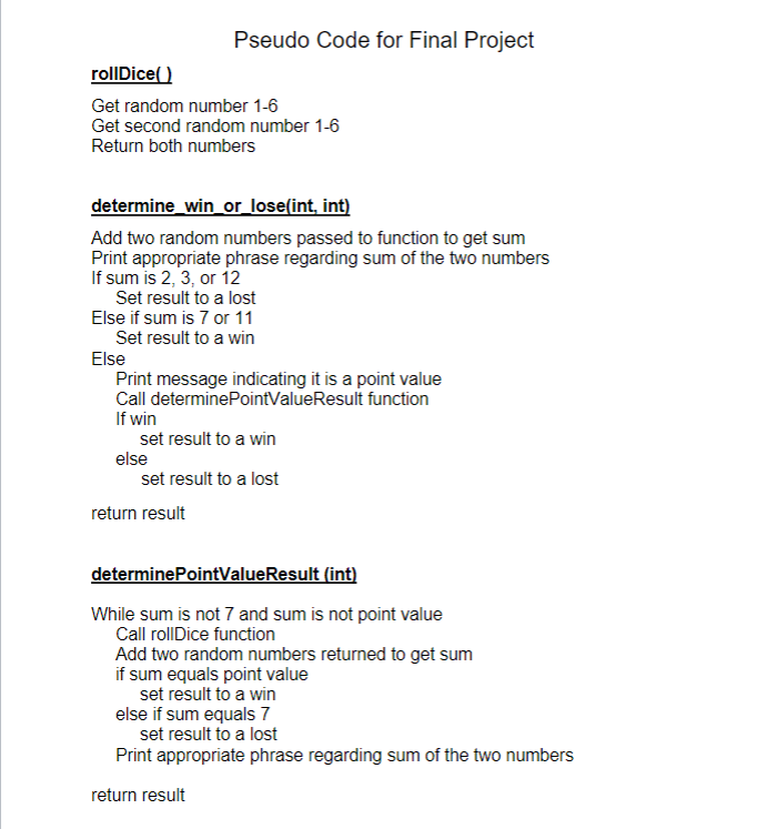 Solved Craps is a popular dice game played in casinos. Write | Chegg.com