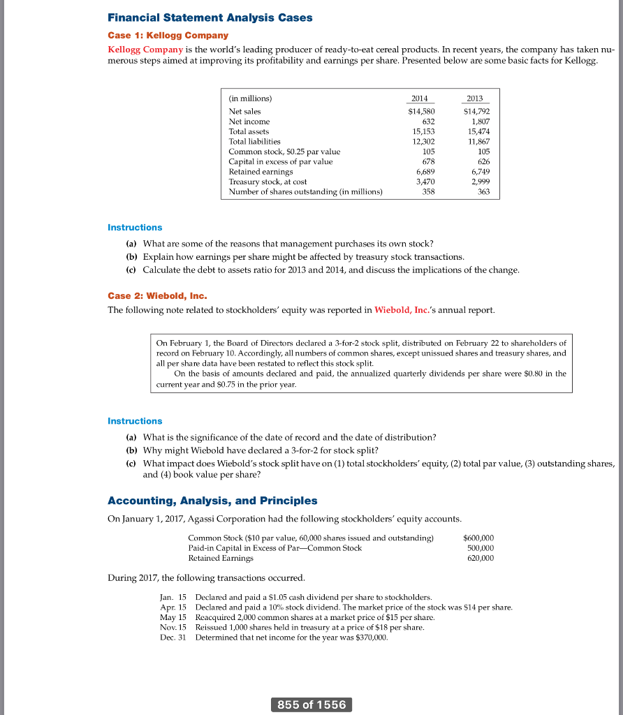 Solved Financial Statement Analysis Cases Case 1: Kellogg | Chegg.com