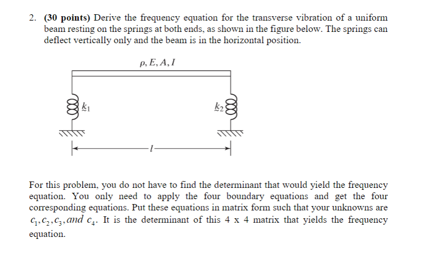Solved 2. (30 points) Derive the frequency equation for the | Chegg.com