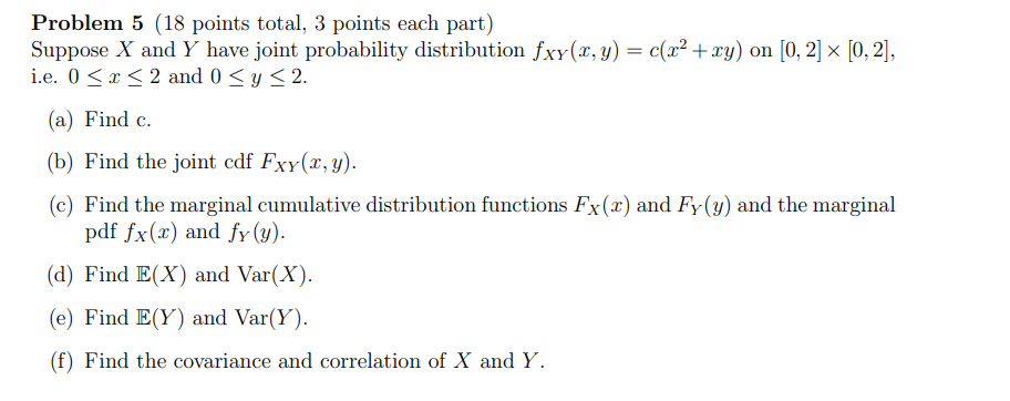 Solved Problem 5 ( 18 points total, 3 points each part) | Chegg.com