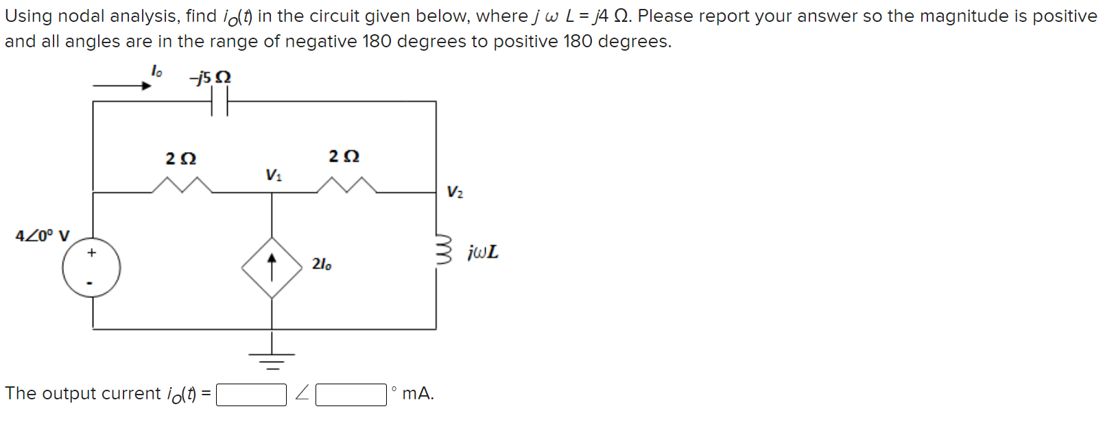 Solved Using nodal analysis, find io(t) in the circuit given | Chegg.com