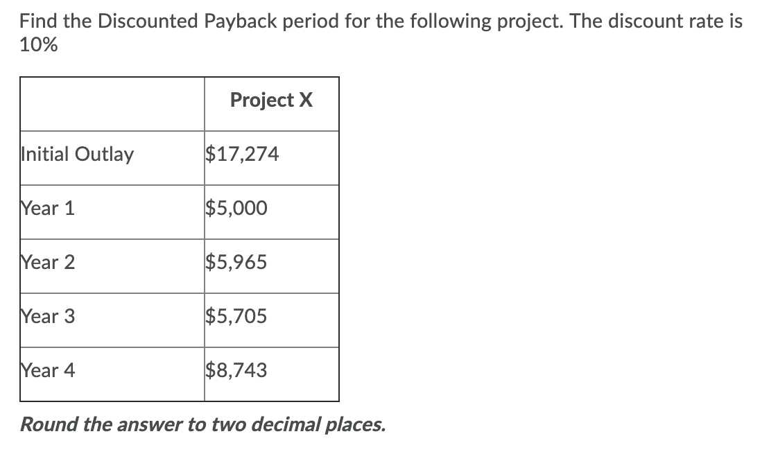 Solved Find the Discounted Payback period for the following | Chegg.com