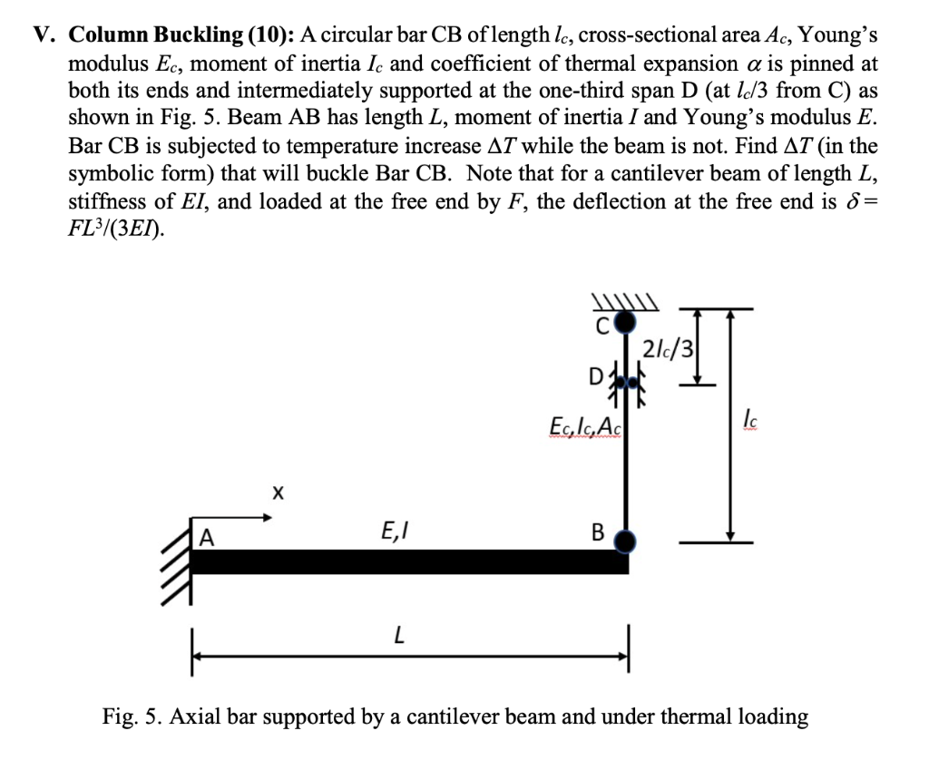 Solved V. Column Buckling (10): A circular bar CB of length | Chegg.com