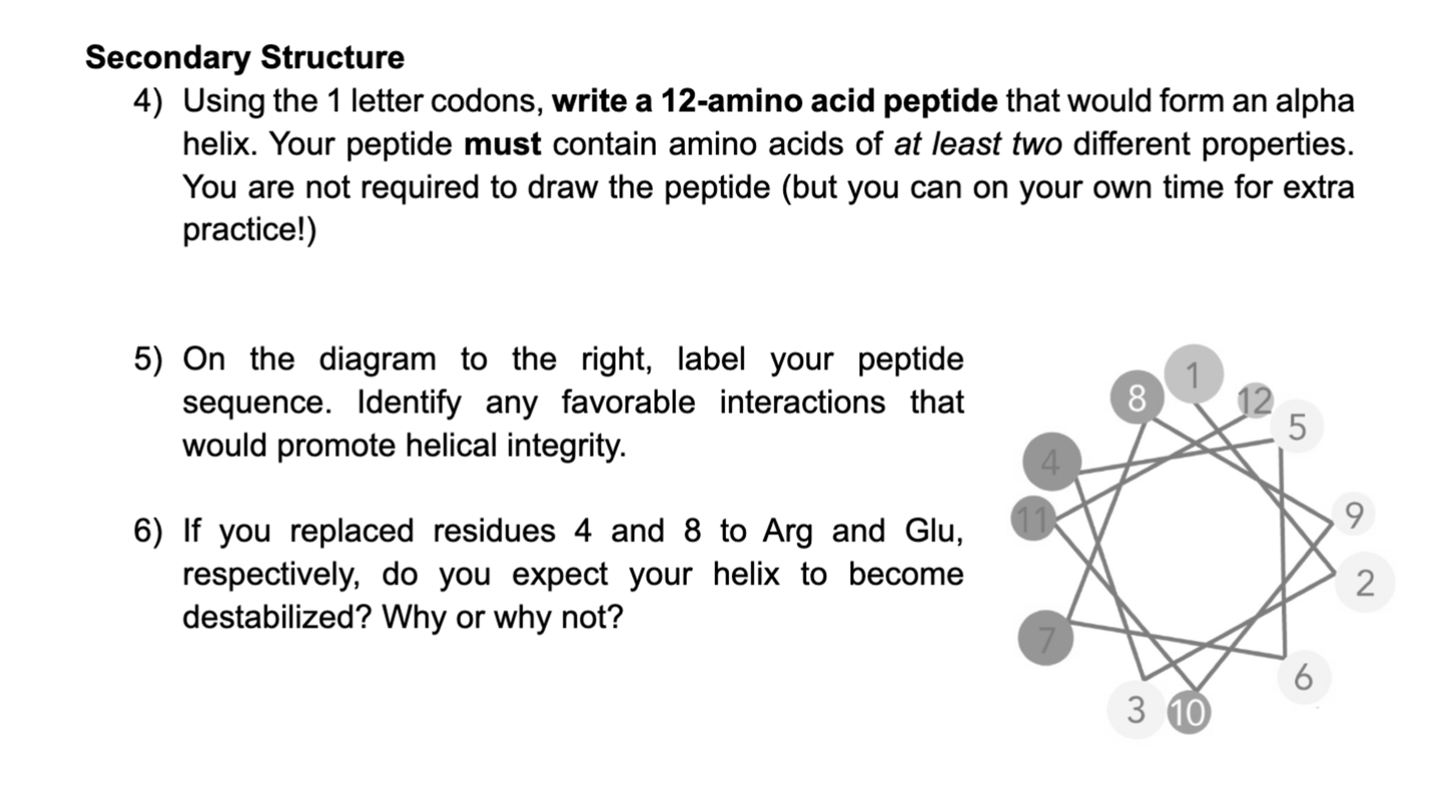 Solved Secondary StructureUsing the 1 ﻿letter codons, write | Chegg.com