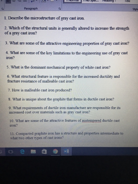 Solved Describe the microstructure of gray cast iron. Which | Chegg.com