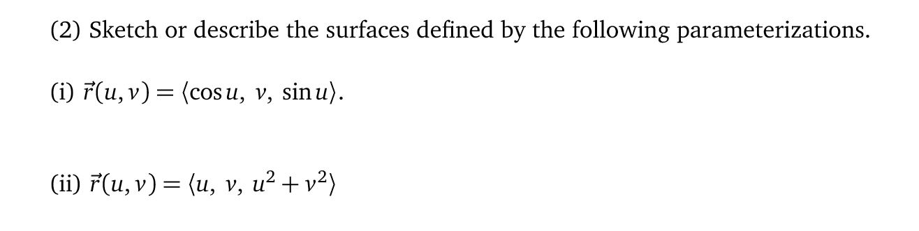 Solved (2) Sketch or describe the surfaces defined by the | Chegg.com
