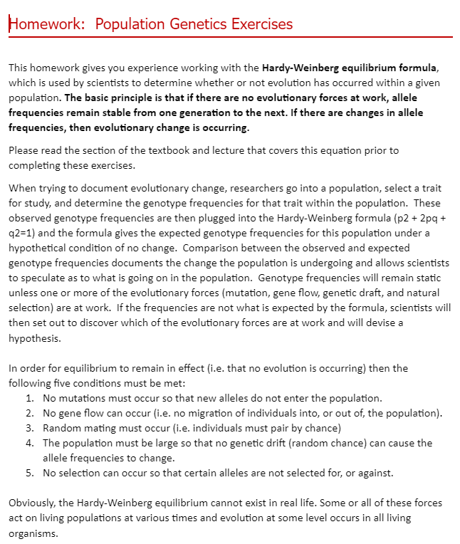 Solved Homework: Population Genetics Exercises This homework | Chegg.com