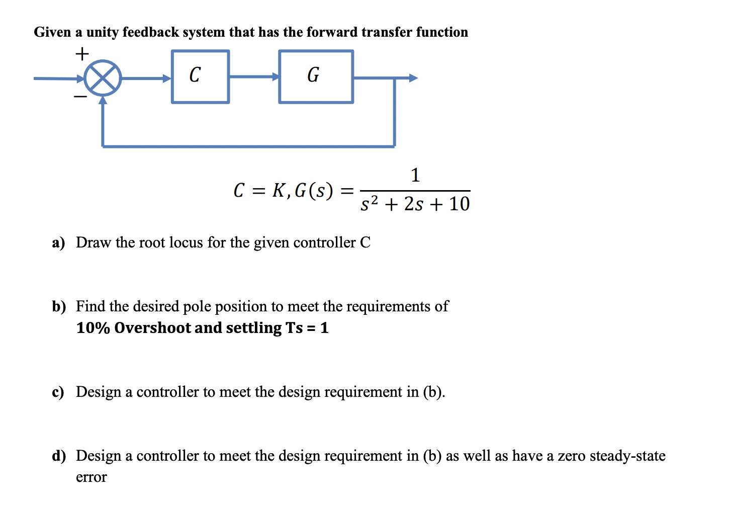 Solved Given a unity feedback system that has the forward | Chegg.com
