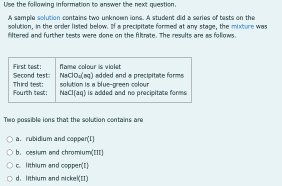 Solved Use the following information to answer the next | Chegg.com