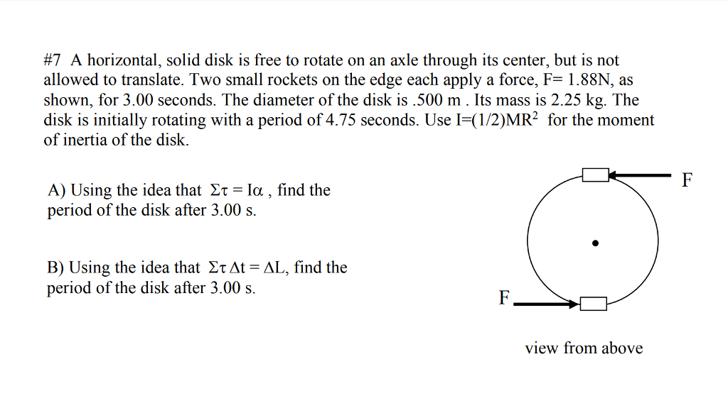 Solved #7 A horizontal, solid disk is free to rotate on an | Chegg.com