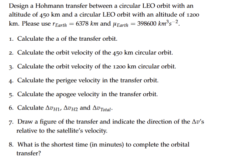 Design a Hohmann transfer between a circular LEO | Chegg.com
