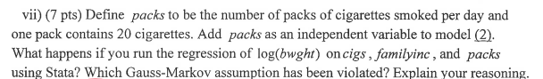 Solved vii) (7 pts) Define packs to be the number of packs | Chegg.com