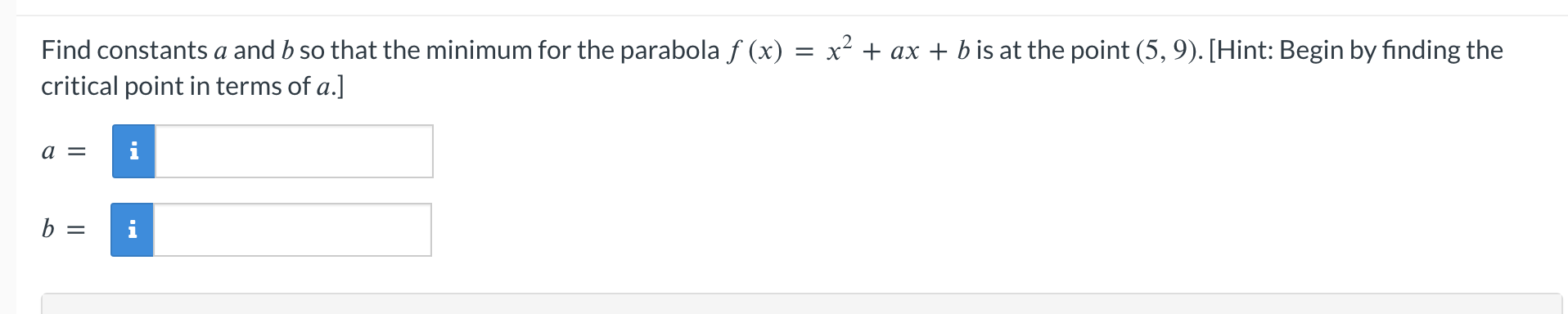 Solved Find constants a and b ﻿so that the minimum for the | Chegg.com