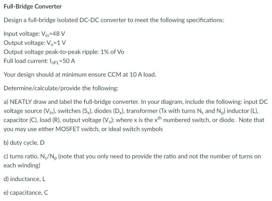 Solved Full-Bridge Converter Design a full-bridge isolated | Chegg.com