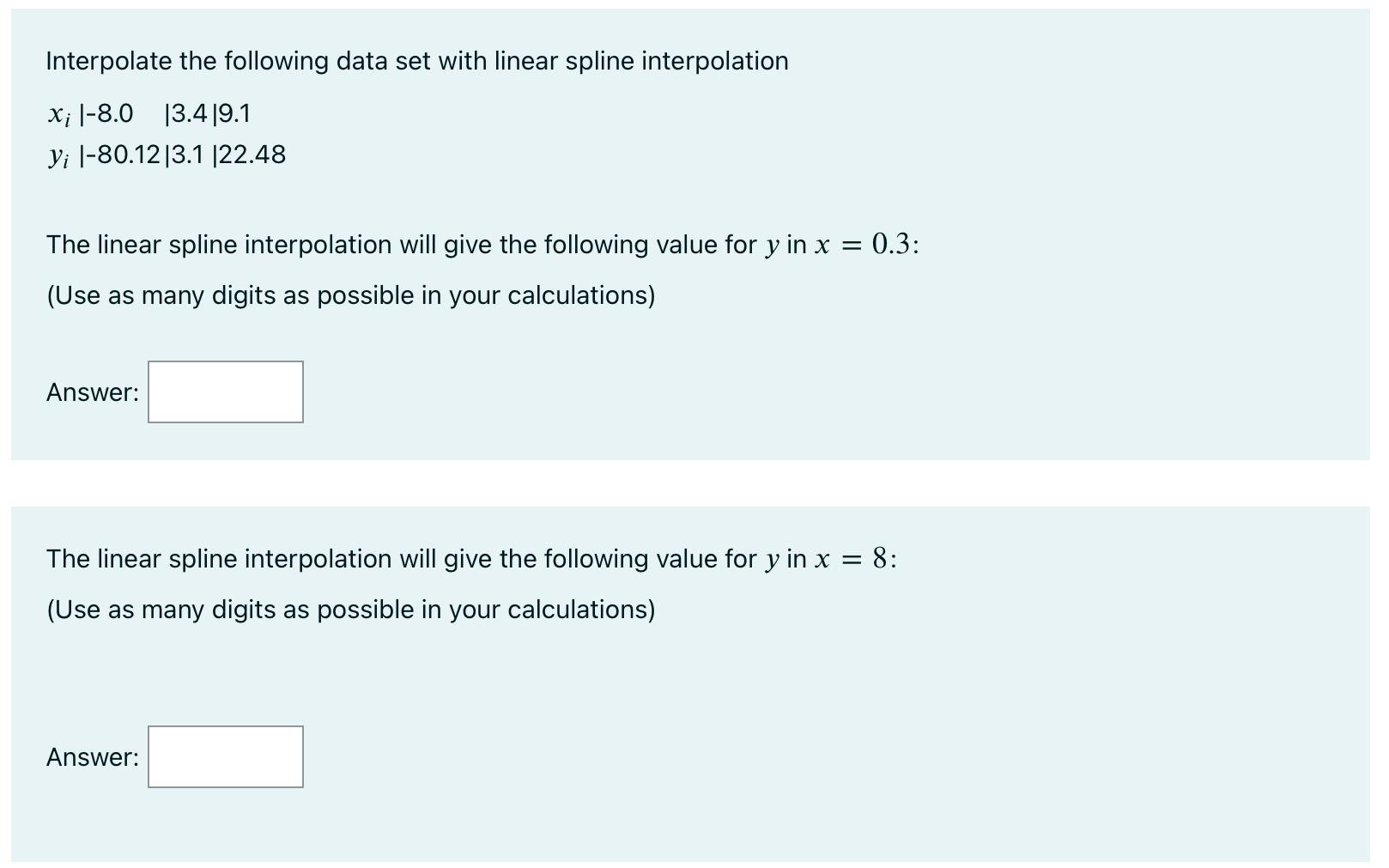 Solved Interpolate the following data set with linear spline | Chegg.com