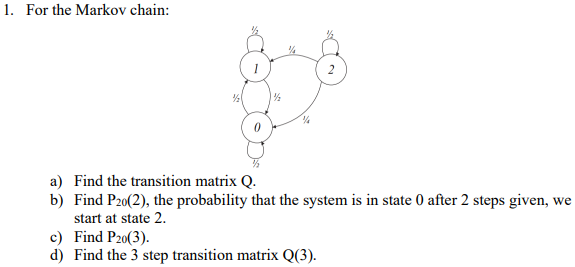 Solved 1. For the Markov chain: a) Find the transition | Chegg.com