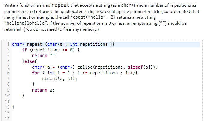 Solved Write a function named repeat that accepts a string | Chegg.com