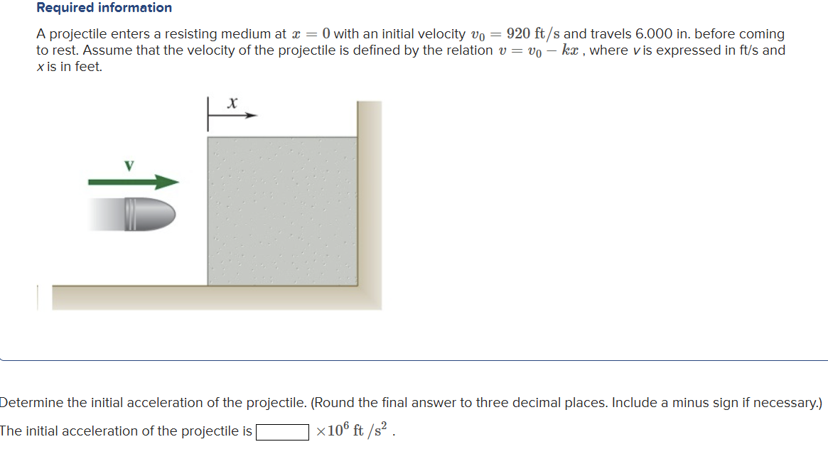 Solved Required informationA projectile enters a resisting | Chegg.com
