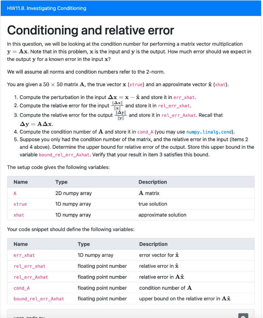 Solved Conditioning and relative error In this question, we | Chegg.com