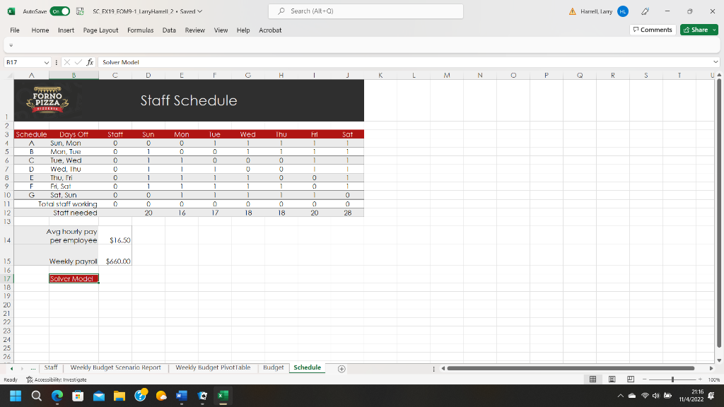 Solved 10. Go to the Schedule worksheet, which provides a | Chegg.com