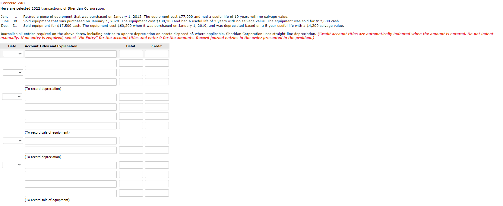 Solved Exercise 248 Here are selected 2022 transactions of | Chegg.com