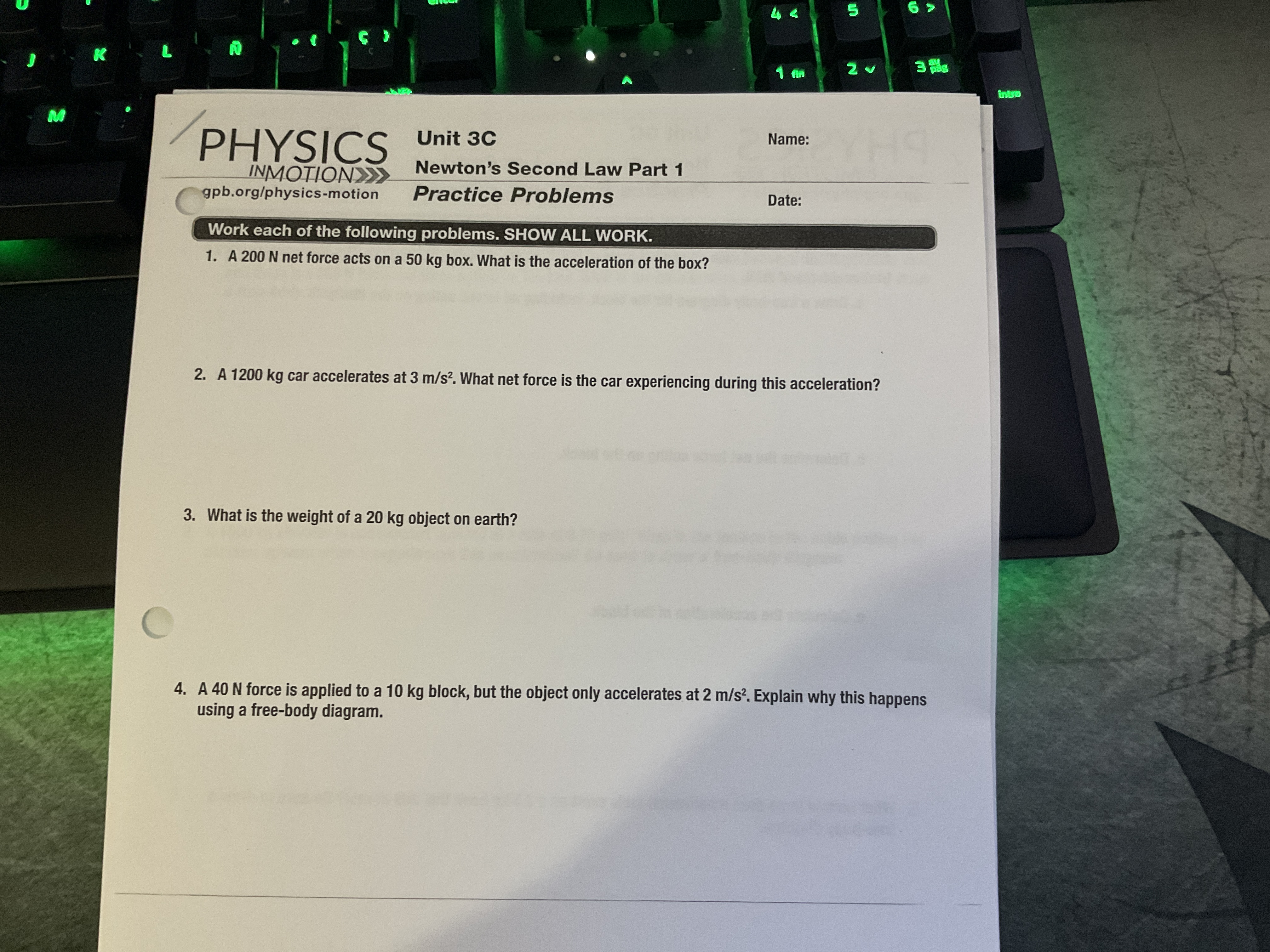 Solved Work each of the following problems. SHOW ALL WORK.1. | Chegg.com