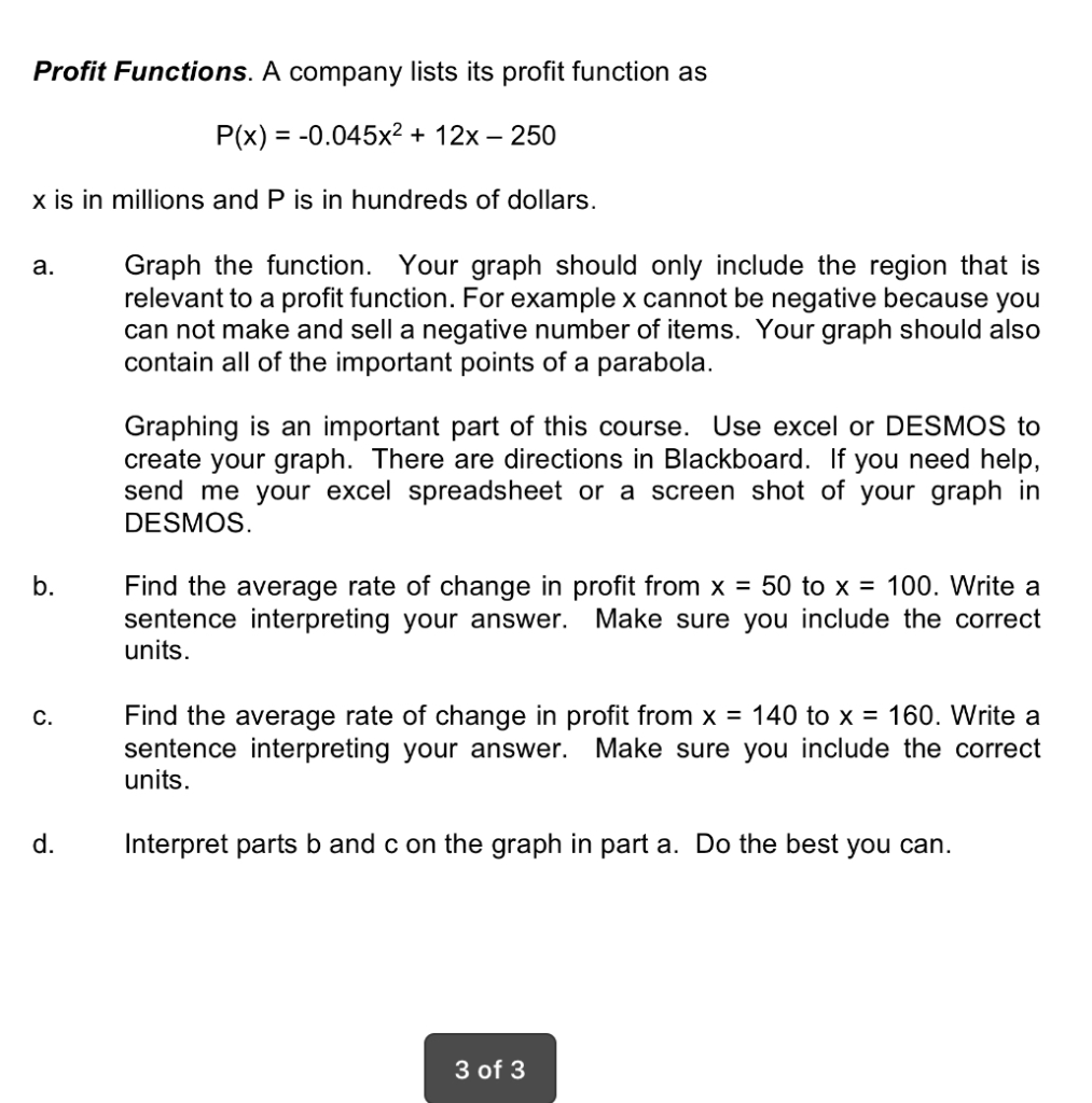 Solved Profit Functions. A company lists its profit function | Chegg.com